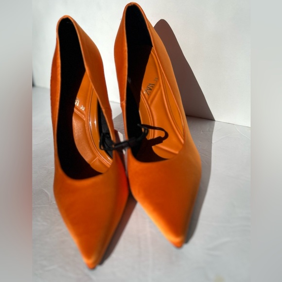 Zara | Shoes | Zara Orange Fabric Heel Stilettos New With Tags Size 8 ...